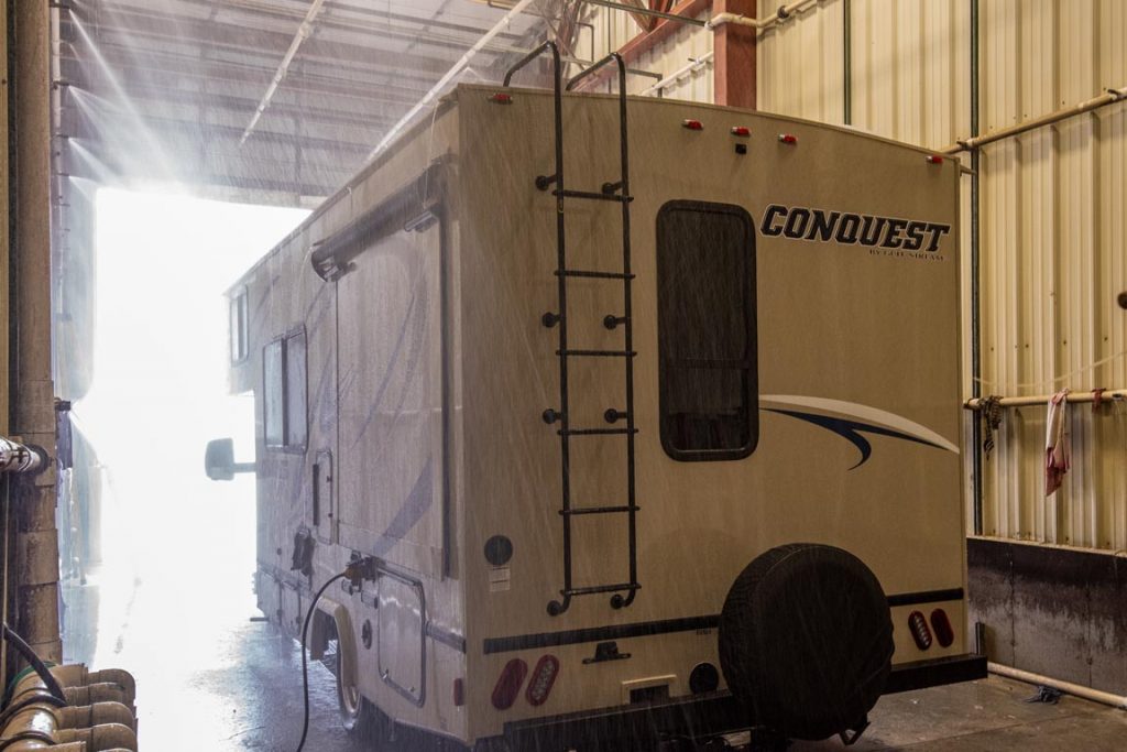 The Rain Booth at Gulf Stream Coach is a key part of our final inspection